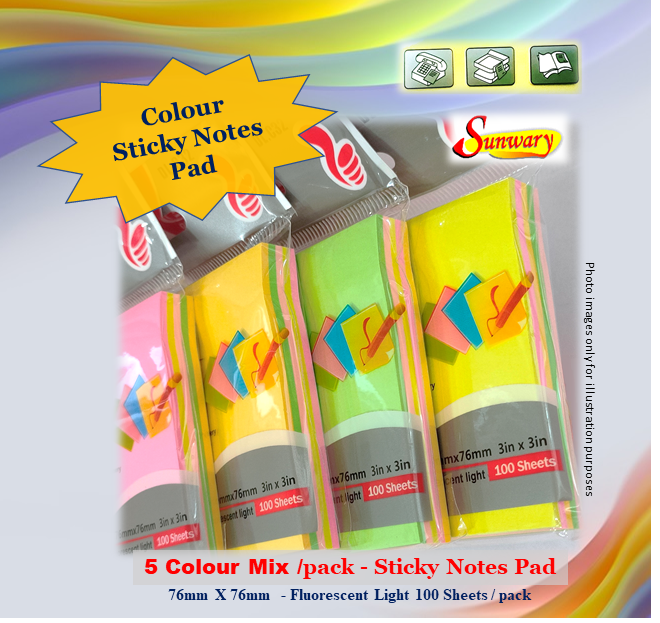 Sticky Notes Pad - 5 Mix Colours 76mm X 76mm (3" X 3"), Sticky Note Pad ...