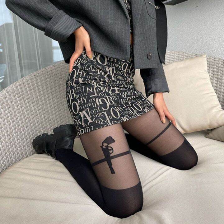 TOMANY ถุงน่องไนลอนฮาราจูกุ,มีสายเอี๊ยมใส่ปืนพกถุงน่องสตรีสไตล์เกาหลี ...