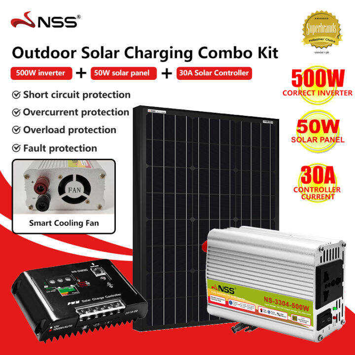 NSS Solar Inverter Set 500W Peak Power Inverter+50W Solar Panel+10A/20A ...