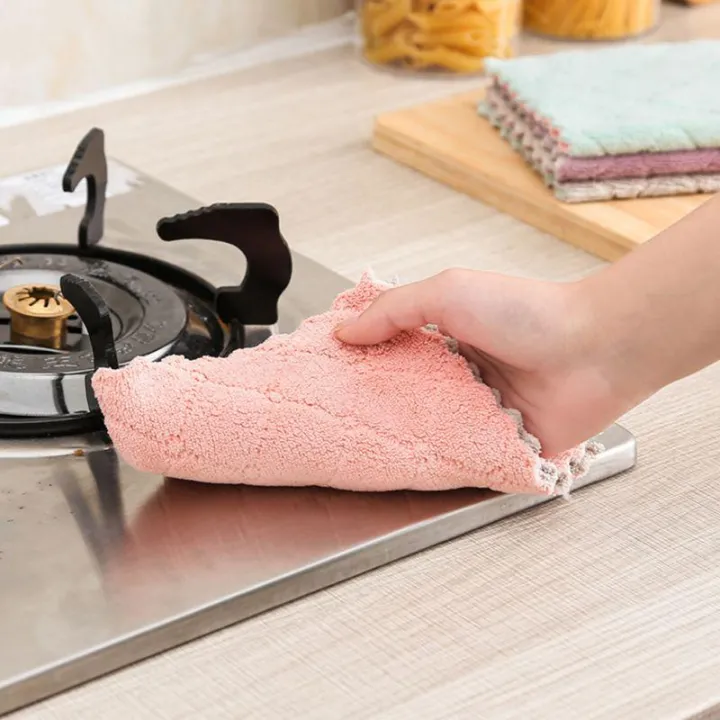 Double-sided Dishwashing Cloth Coral Fleece Rag Kitchen Clean Non-stick ...