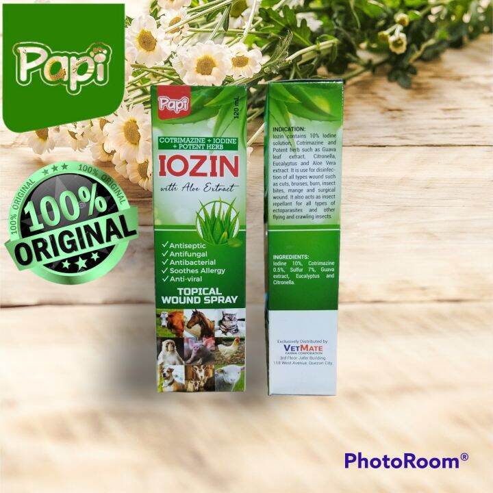 Papi Iozine with Aloe Extract Topical Wound Spray (Cotrimazine+Iodine ...