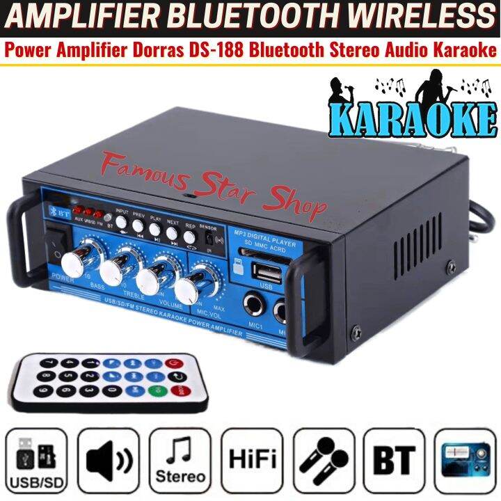 Amplifier Mini Bluetooth Dorras DS-188 Bass Trable Streo Karaoke Audio Power Amplifier 2 input ...