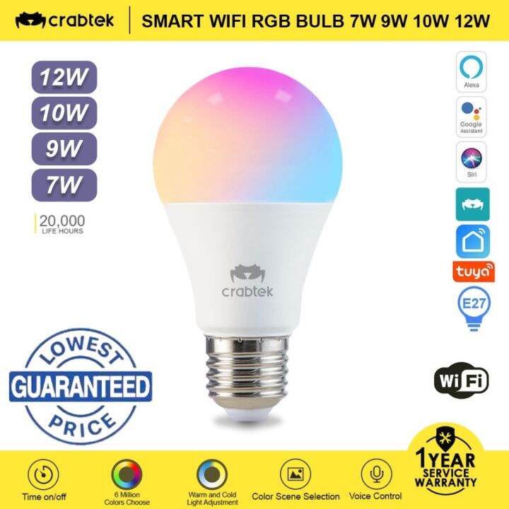 COD CrabTek WiFi Smart LED RGB Light Bulb 7w 9w 10w 12w Color Changing ...