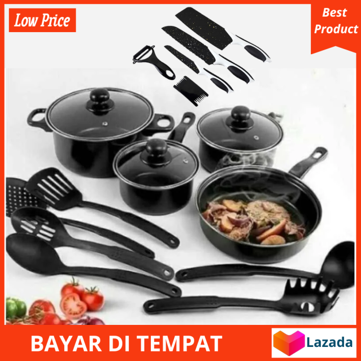 Panci 13 Set GRATIS 1 Set Pisau / Panci Sup Teflon Frypan Tutup Kaca ...