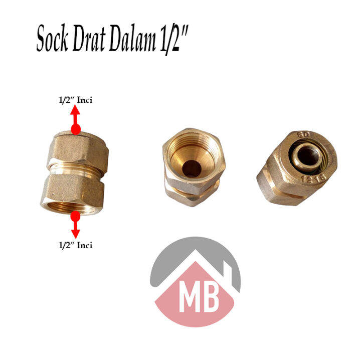 MB - Sock Drat Dalam 1/2" Inci Air Panas / Fiting Water Heater Sok Drat ...
