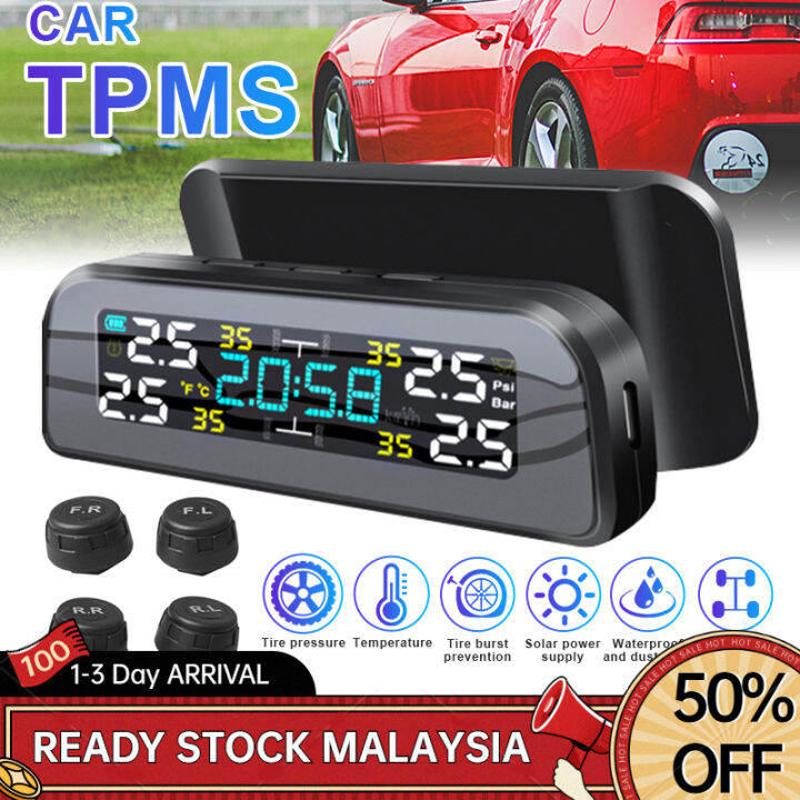 Smart Car TPMS Tyre Solar Pressure Monitoring LCD Display Warning System Monitor Tire Pressure ...