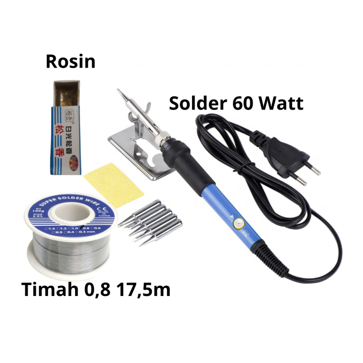 Solder Listrik 60 Watt Adjustable Suhu Bisa Diatur Cepat Panas - Timah Tinol - Rosin- Mata ...