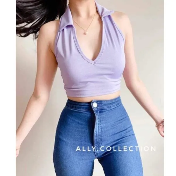 BRITNEY Trendy Knitted Collar Shein Crop Queen Top Ally.Collection ...