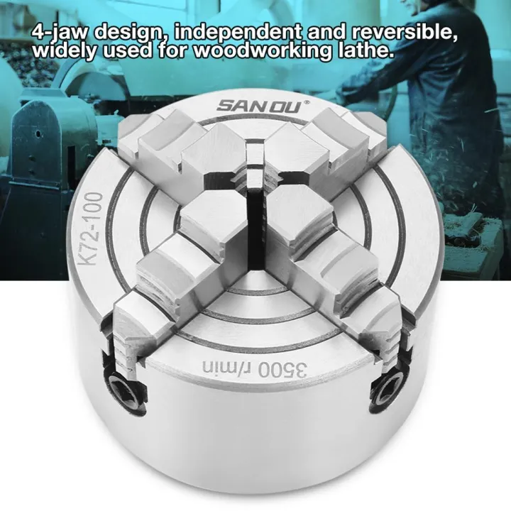 SANOU K72-100 4-Jaw Independent Reversible Metal Lathe Chuck Turning ...