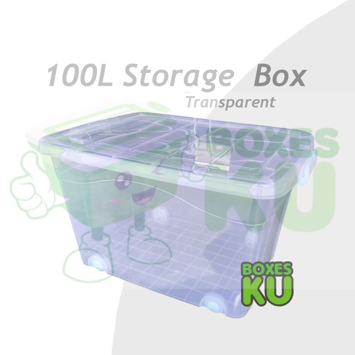[New] 3 Units 100Litre Transparent Storage Box With Wheels / 3 Unit ...