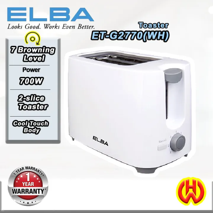 Elba 2-Slice Toaster ET-G2770(WH) Bread Toaster Pembakar Roti | Lazada