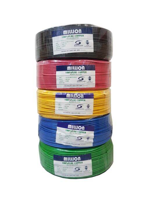 Million 1.5mm PVC Cable 100% Pure Copper (Black/ Red/ Yellow/ Blue ...