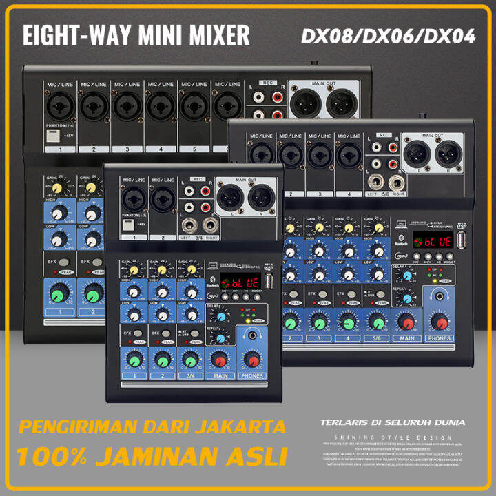 DX04/DX06/DX08 Pengaduk Audio Profesional mixer saluran 4/6/8 Bluetooth ...
