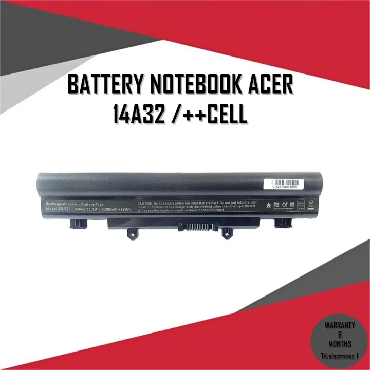BATTERY NOTEBOOK ACER 14A32 , E5-571 , E5-411 รุ่นเพิ่มเซลล์ตัวหนาตูดแบตนูน / แบตเตอรี่โน๊ตบุ๊ค ...