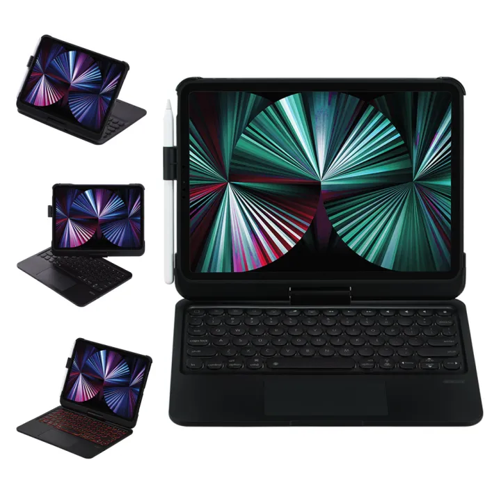 iPad Touchpad Keyboard Case,7 Color Backlit Touchpad Keyboard 360 ...