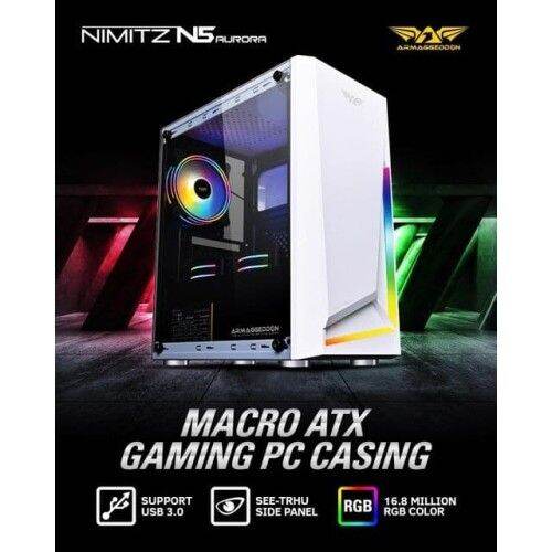 CASING CPU ARMAGGEDDON NIMITZ N5 AURORA GAMING WHITE | Lazada Indonesia