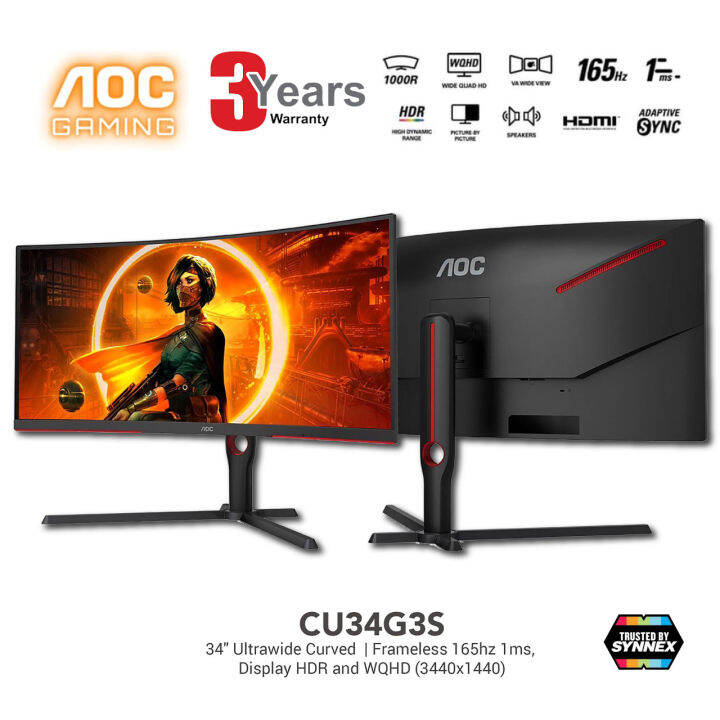 AOC CU34G3S 34" 1000R Curved Ultrawide Gaming Monitor, 21:9, 3440X1440 ...