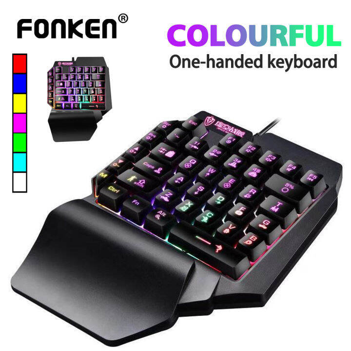 FONKEN F6 One-Hand Mechanical Gaming Keyboard RGB Backlight Portable ...