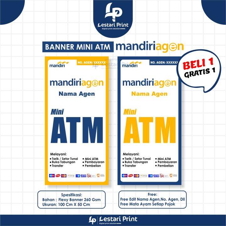 CETAK BANNER MINI ATM MANDIRI AGEN / 100CM X 50CM / LESTARIPRINT ...