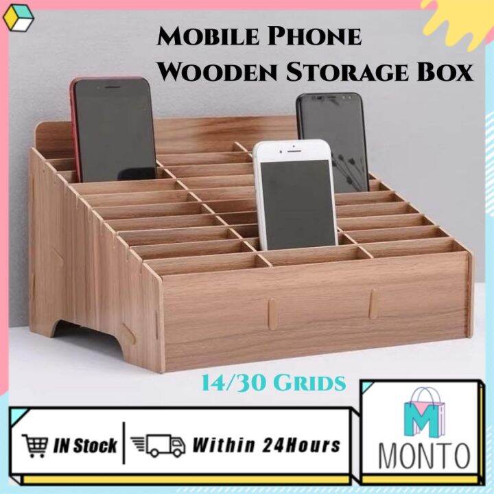14/30 Grids Wooden Mobile Phone Storage Box Multi-grid Desktop ...
