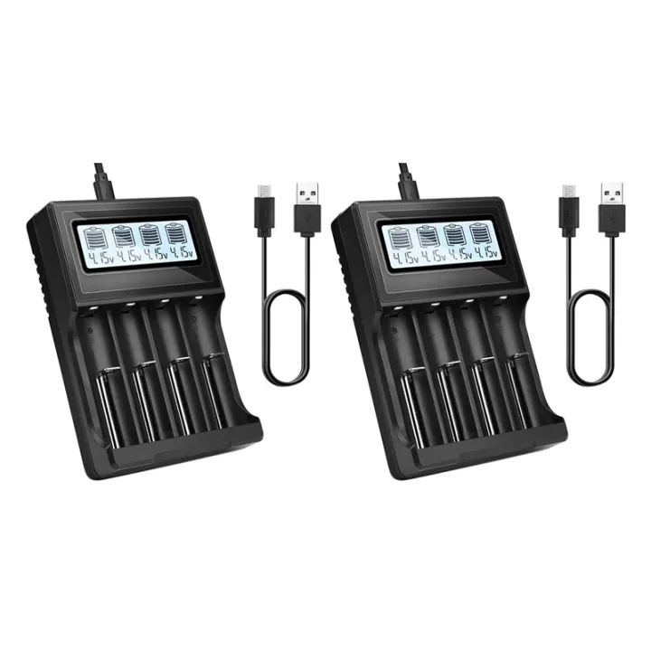 2X 18650 Battery Charger LCD Display Speed Charger with 4 Bay Discharge Function for ...