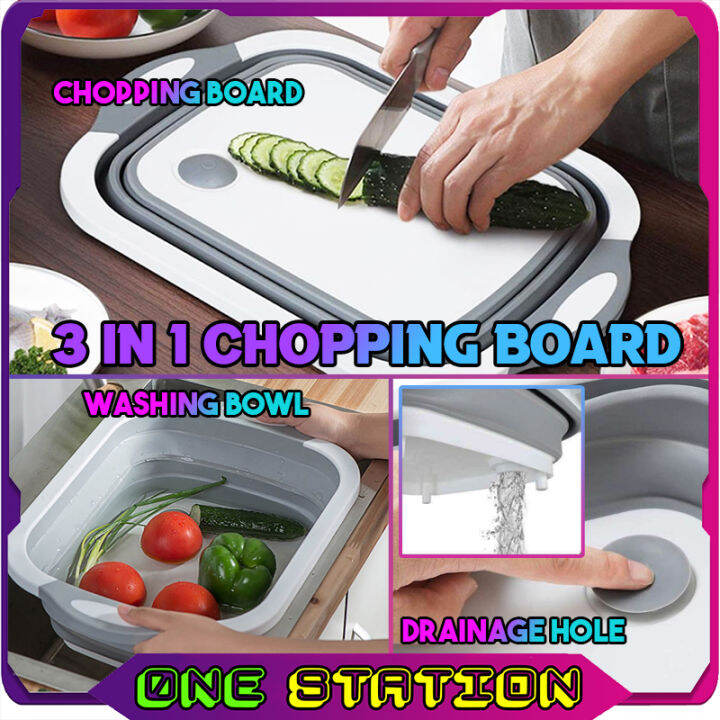 3 IN 1 Telescopic Folding Chopping Board Multipurpose Foldable Chopping ...