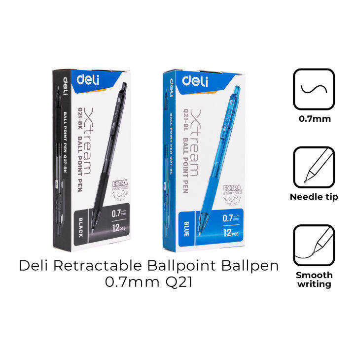 Deli Q21-BL Xtream Retractable Ballpoint Ballpen 0.7mm 12pcs/box ...