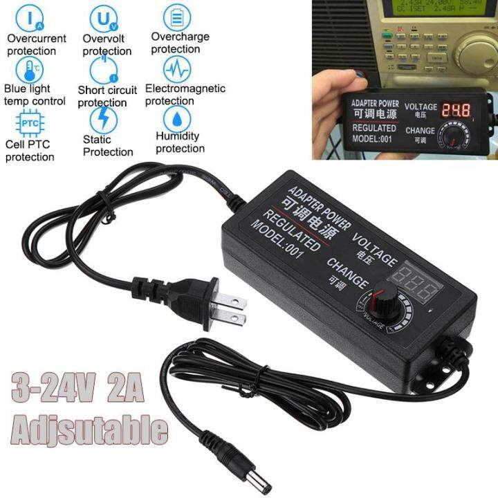 48W 3-24V 2A AC/DC Adjustable Power Adapter Supply Speed Control Volt ...