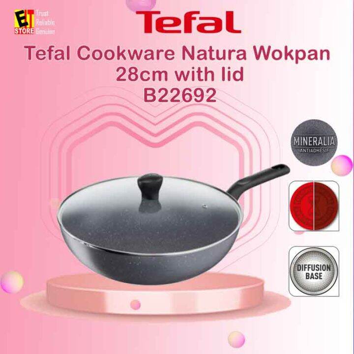 TEFAL COOKWARE NATURA WOKPAN 28CM WITH LID B2269295 | Lazada