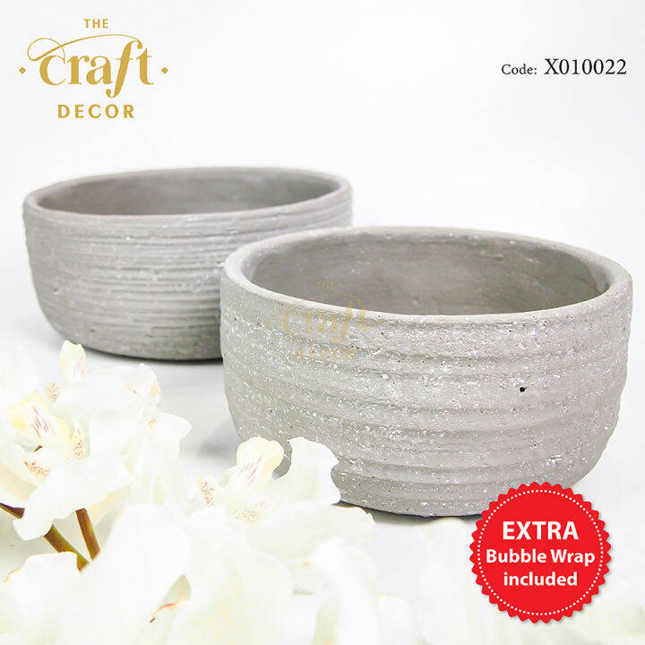 The Craft Decor Embossed Line Texture Round Cement Vase | Pasu Simen ...
