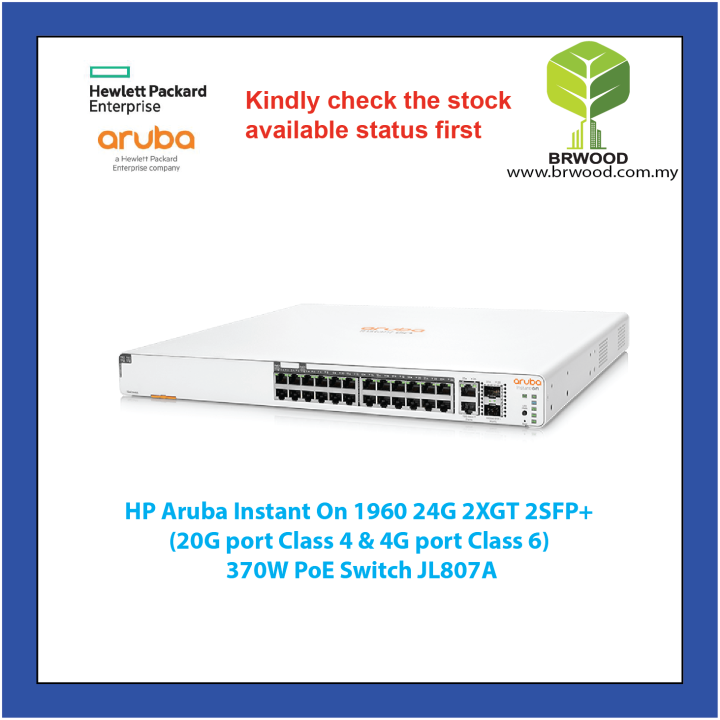 HP Aruba JL807A: Instant On 1960 24G 2XGT 2SFP+(20G port Class 4 & 4G ...