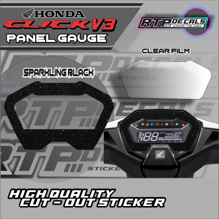 V3 Sparkling Black Sticker Decals Honda Click Panel Gauge Protector ...