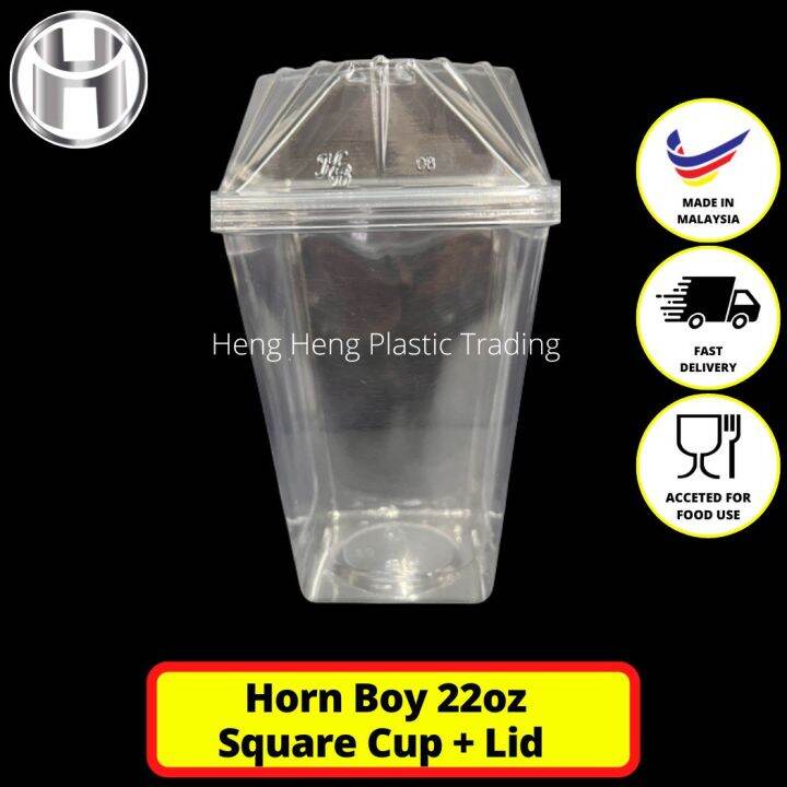 22oz Cup with Lid / Square Cup / Plastic Cup / Cawan Plastik Horn Boy ...