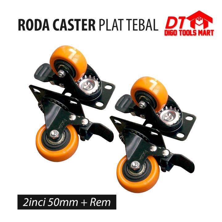 Roda Caster Plat Tebal Hidup 2 Inci Plus Rem Roda Nylon Kunci Tebal 4 ...