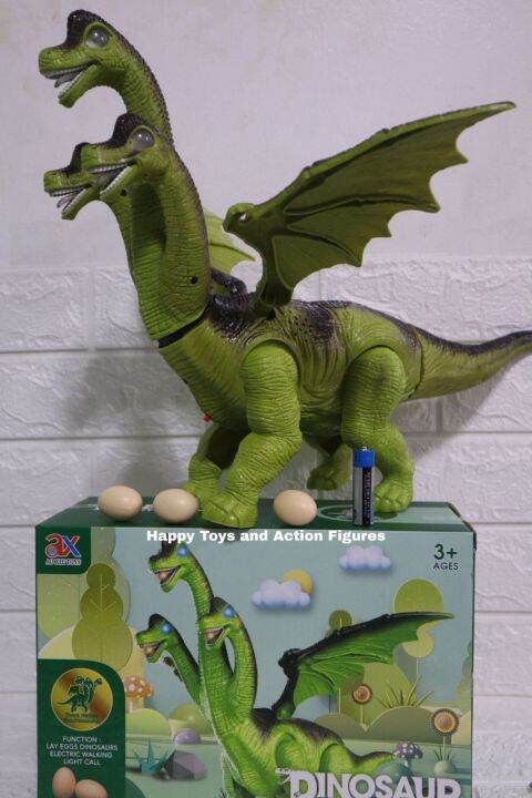 WALKING THREE HEADED DINOSAUR BATTERY OPERATED WITH LIGHTS AND SOUNDS ...