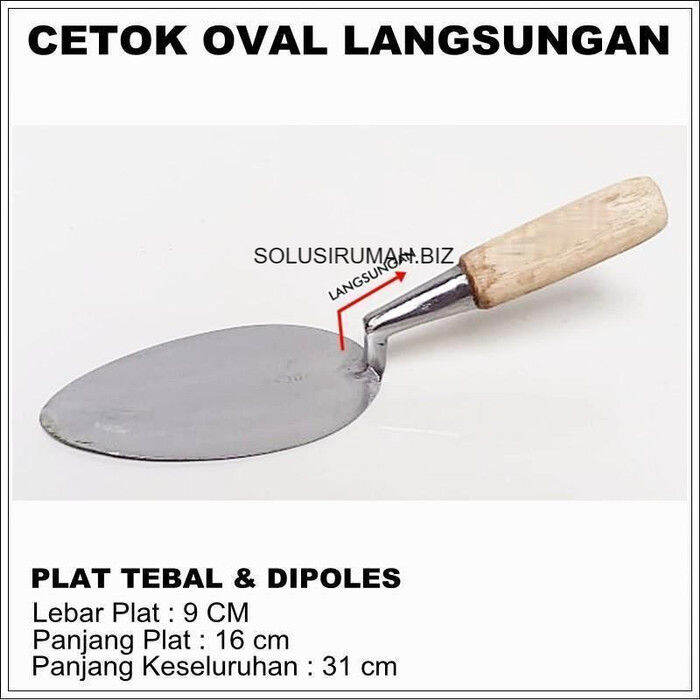 Cetok Oval Langsungan Sendok Semen Besar Gagang Kayu terusan poles ...