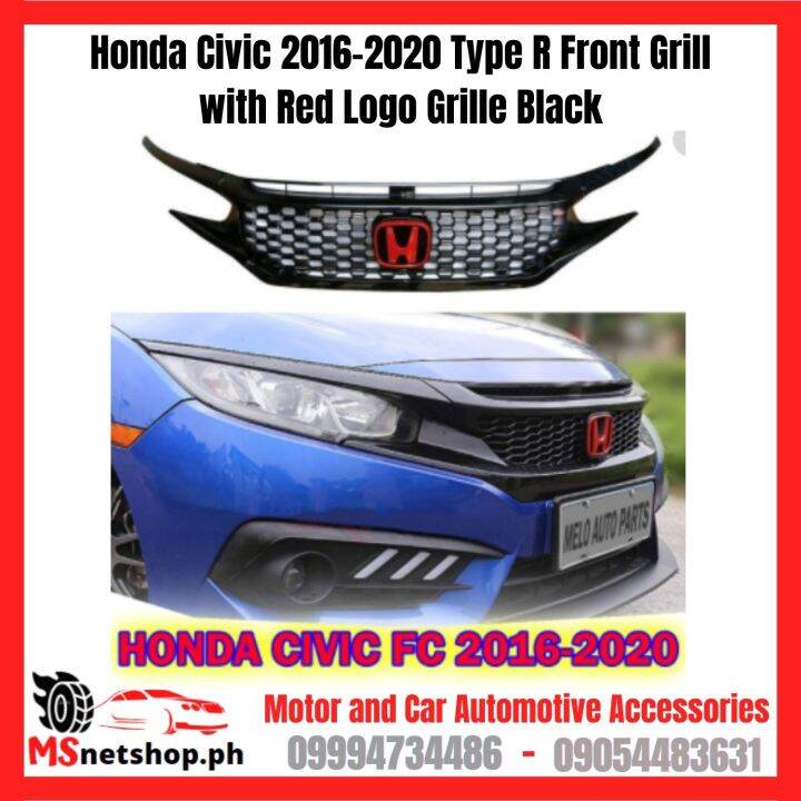 Honda Civic 2016-2020 Type R Front Grill with Red Logo Grille Black ...
