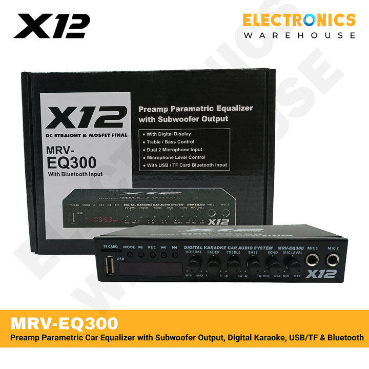 X12 MRV-EQ300 Preamp Parametric Car Equalizer with Subwoofer Output, Digital Karaoke, USB/TF ...