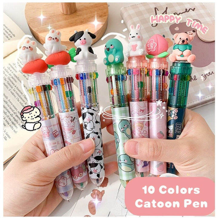 10 in1 Multicolor Cute Ballpen 10Colors Retractable Ballpoint Pens ...