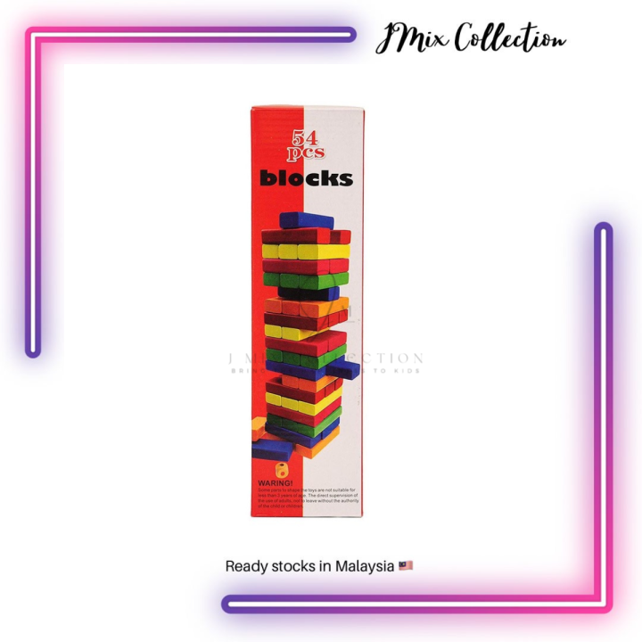 Ready Stock !!! Wooden Colour Stacking Block Tower (54Pcs) / Blok Kayu ...