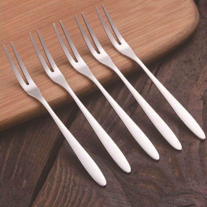 Polocat 5pcs Stainless Steel Two Prong Fruit Fork, Snack Cake Dessert ...