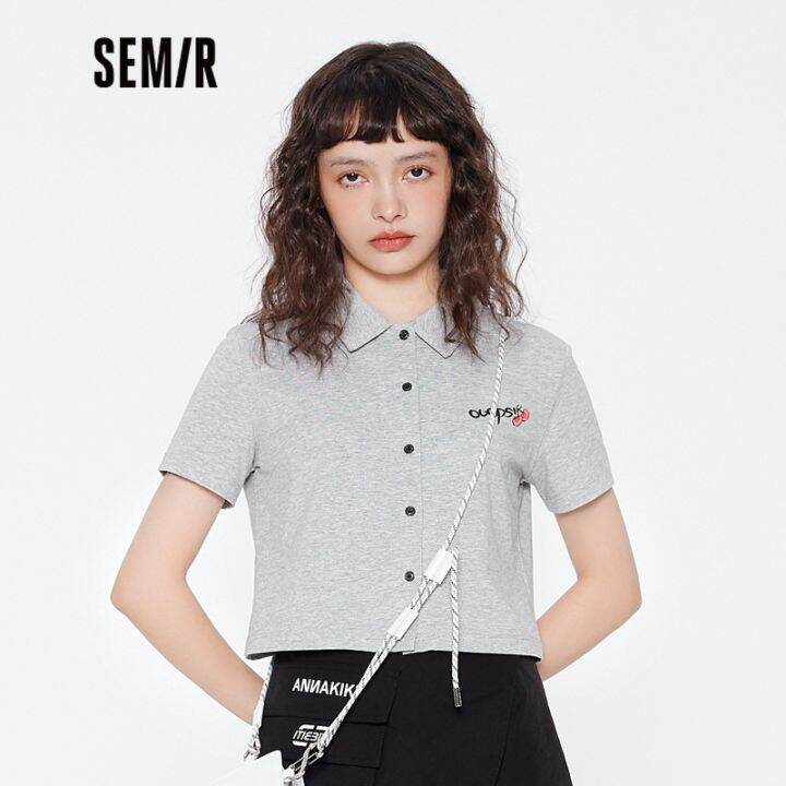 SEMIR Short Sleeve T-Shirt Women Short Top Sweet And Playful 2022 Summer New Print Polo Collar ...