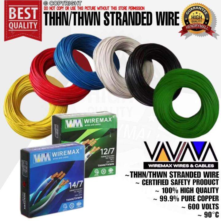WIREMAX THHN / THWN STRANDED WIRE PURE COPPER 99.9% 14/7 2.0mm - 12/7 3 ...