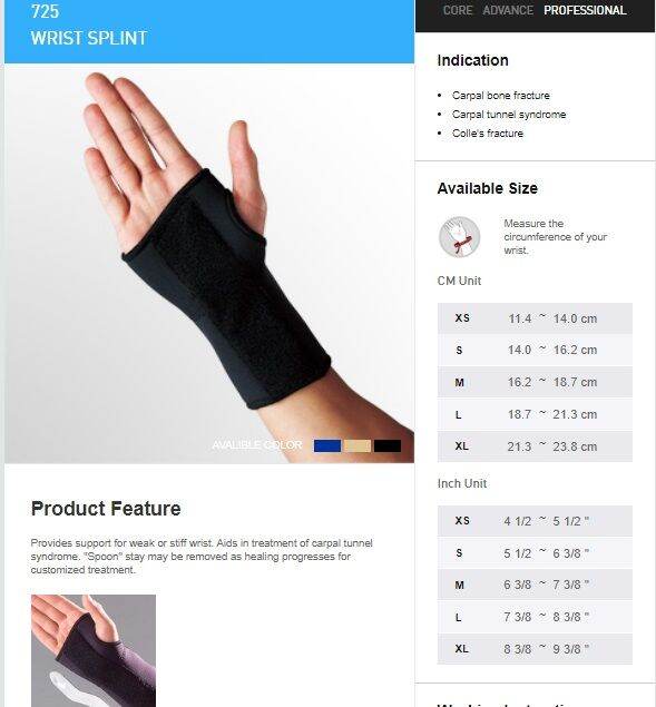 LP 725 Proffesional Wrist Splint LP Support (Not in Pair) RIGHT HAND ...