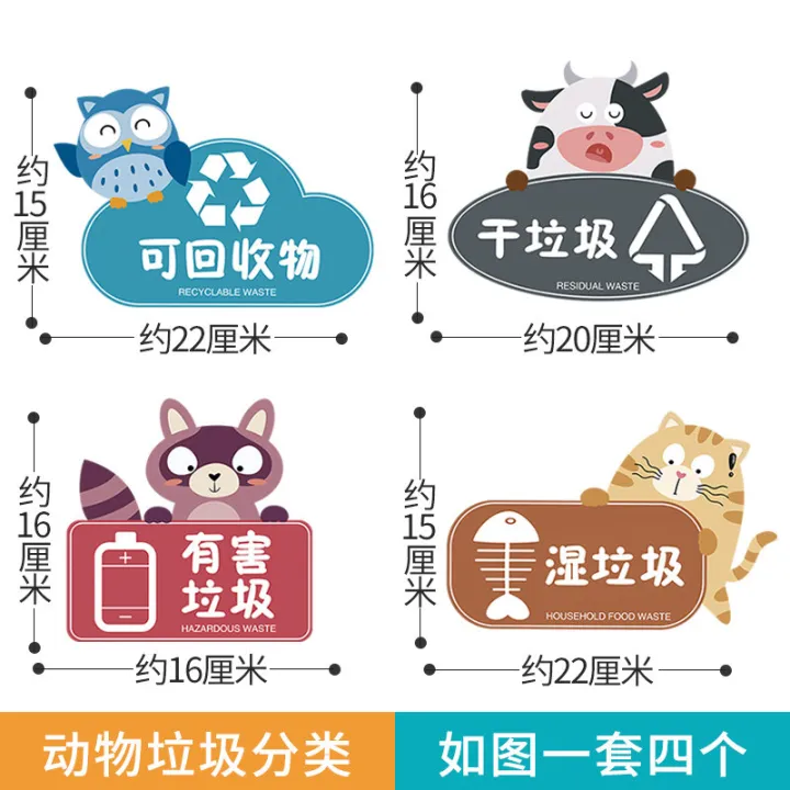 Garbage Classification Logo Sticker Home Cartoon Kindergarten Trash Can ...