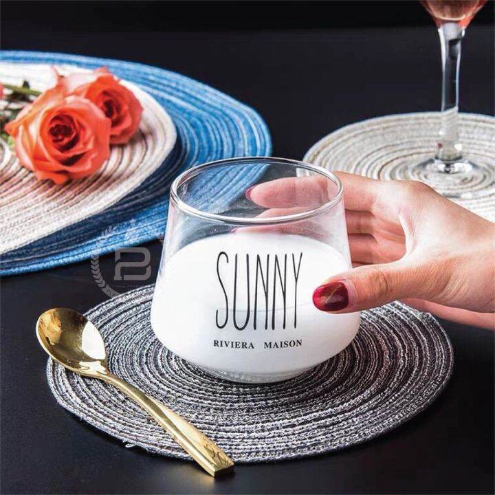 Sunny Glass Cup Aesthetic Gelas Kaca Kristal 420ML Juice Jus Susu Kopi ...