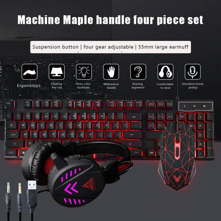 Gaming Keyboard Mouse Headset Set 104-key Keyboard Led Backlit Wired ...