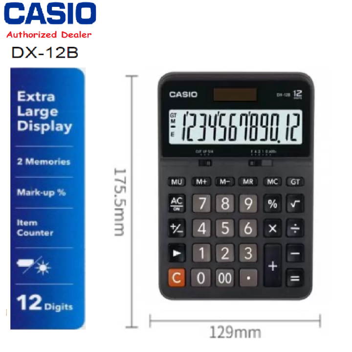 Casio DX-12B 12 Digit Calculator 12 Digit (Replaced DX-120B) Extra Large Screen Skrin Besar ...