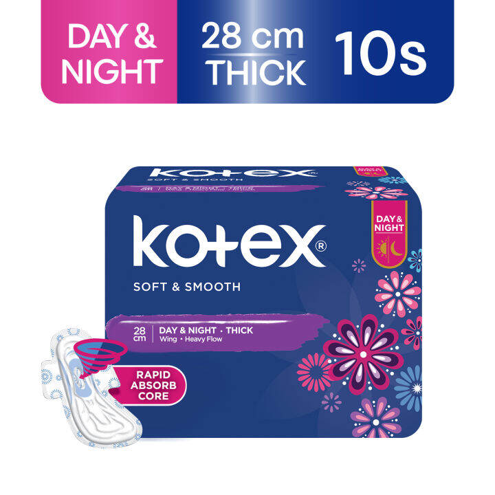 Kotex Soft & Smooth Overnight Feminine Pads 28cm - 10 Pads | Lazada PH