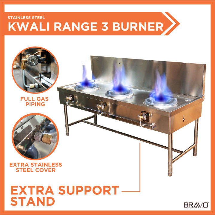 BRAVO Dapur Gas Masak Stainless Steel Kwali Range 3 Burner High ...